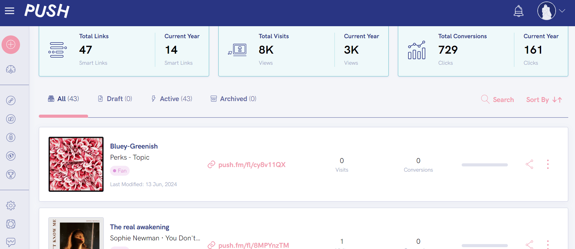 Free Fan Links created through PUSH.fm and RouteNote partnership!
