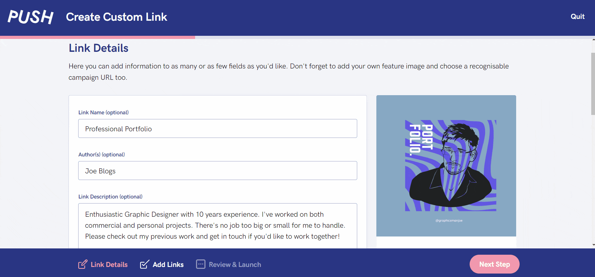 Create A Free Custom Link Through PUSH Make A Perfect Digital Portfolio PUSH fm