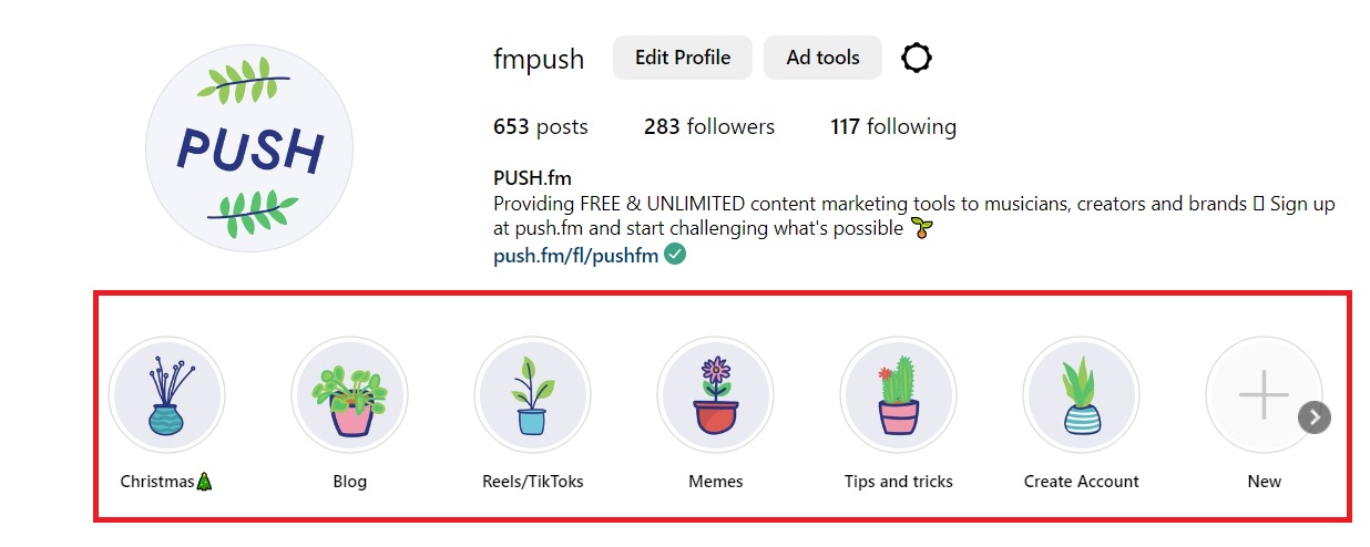 How to add Instagram story highlights - PUSH.fm