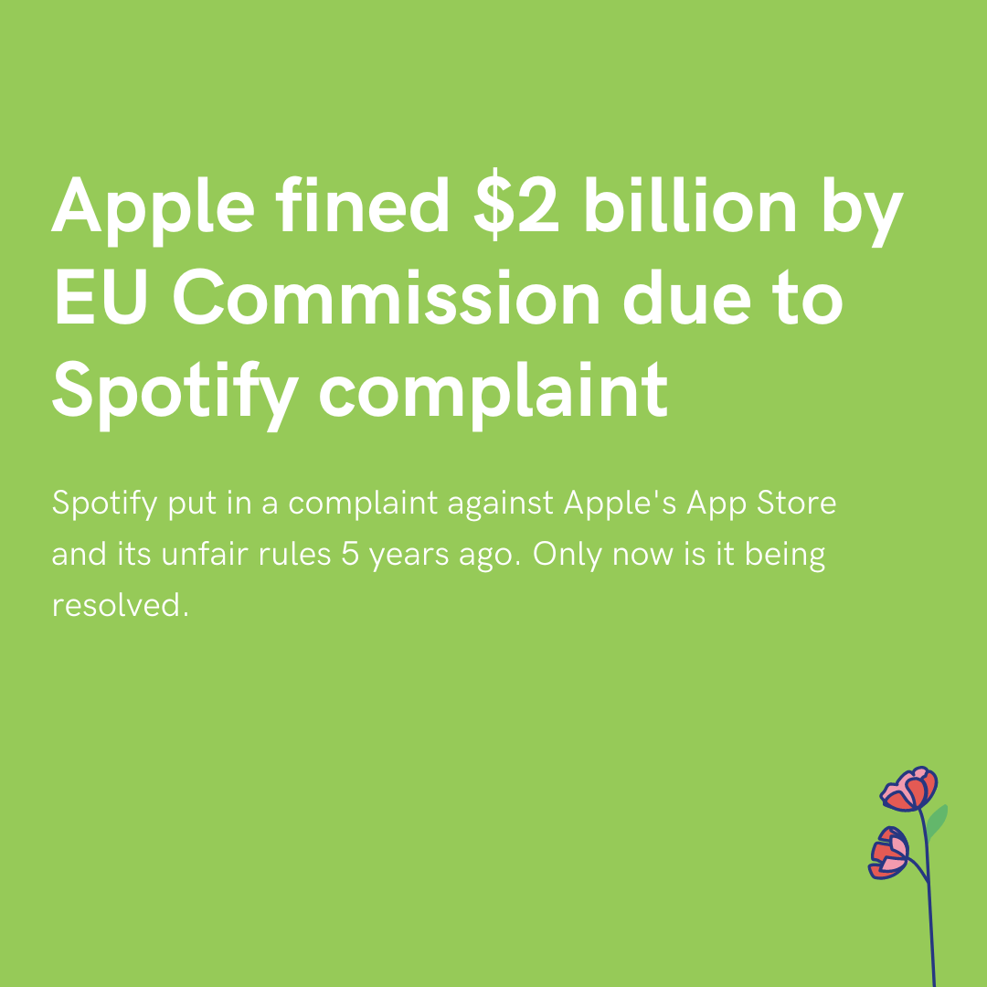 Spotify complain sees Apple fined $2 billion by EU Commission