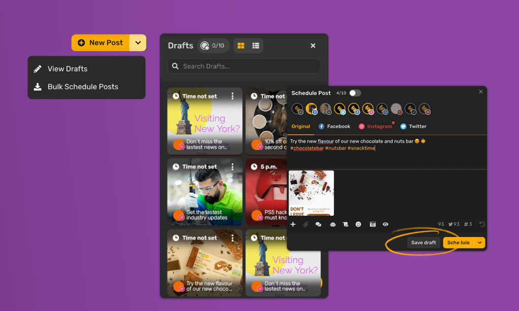 Saving drafts, scheduling posts and using tools (featuring built-in app features + third-party ...